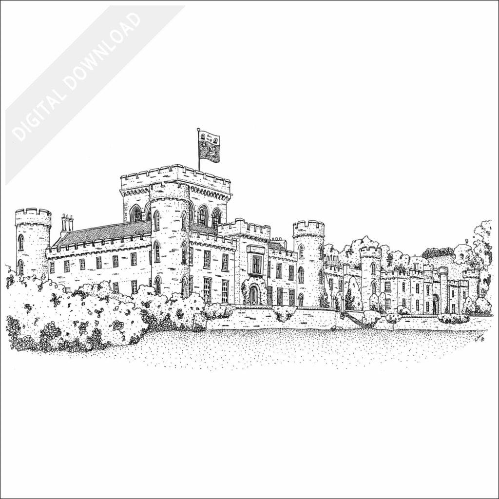 Stock art drawing of Lee Castle, Scotland