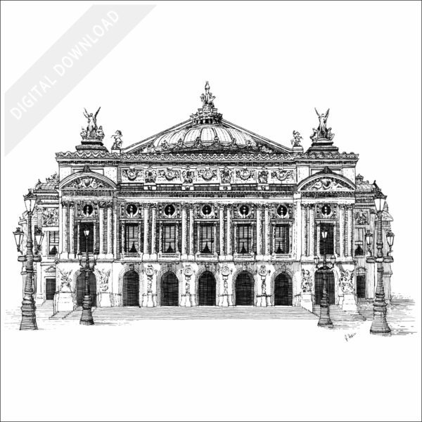 Stock Art Drawing of the Opera House in Paris, France – inkart